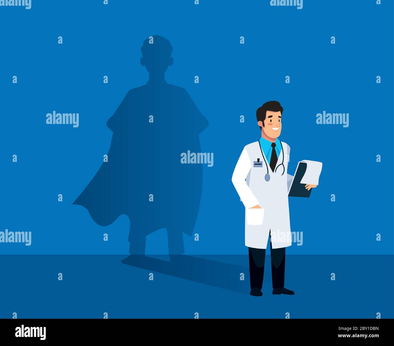 male doctor heroic with super hero shadow vector illustration design ...