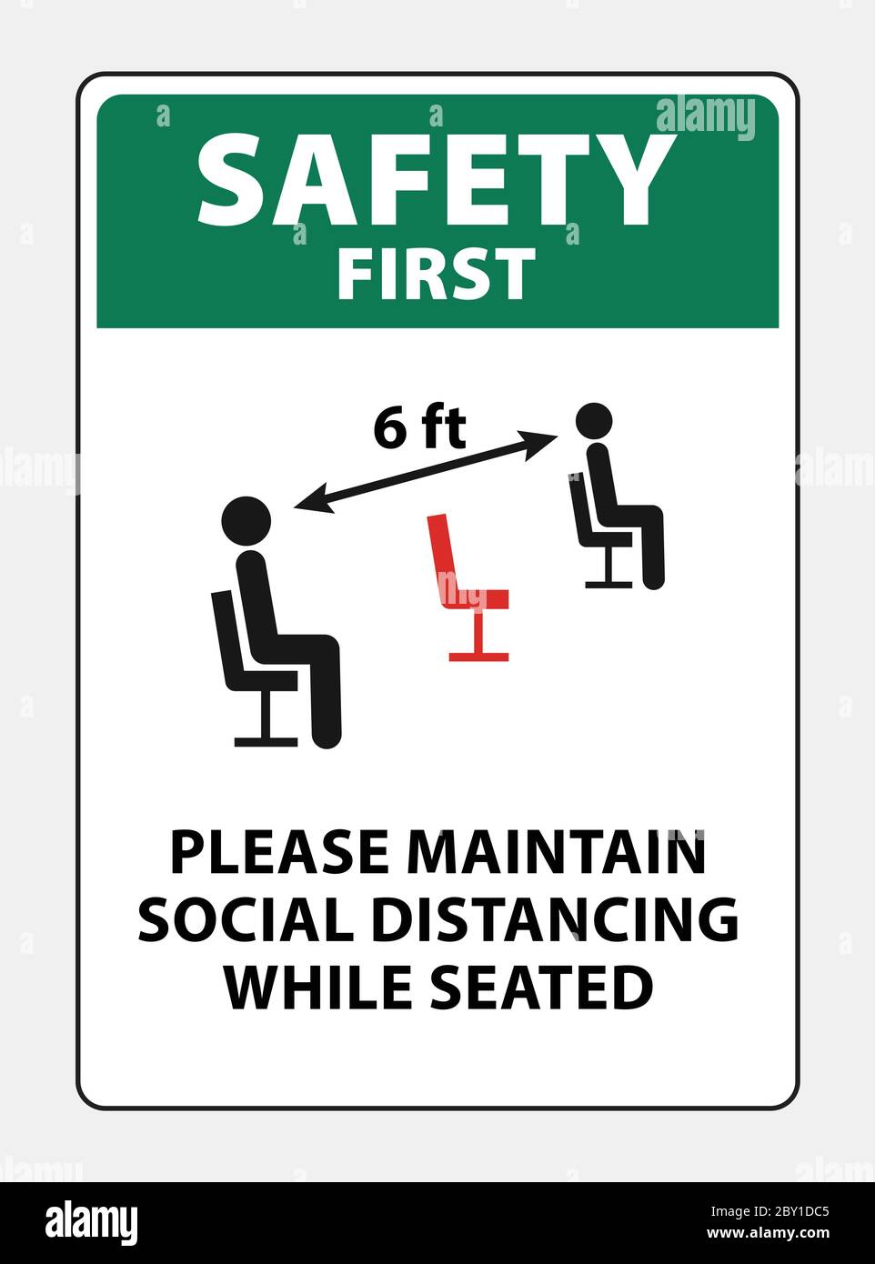 safety first please maintain social distancing while seated sign vector ...