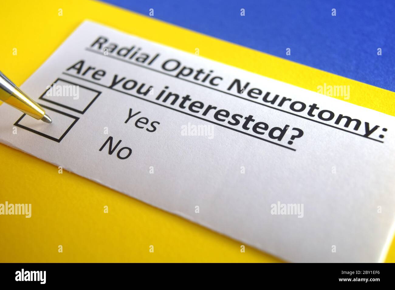 One person is answering question about radial optic neurotomy Stock ...