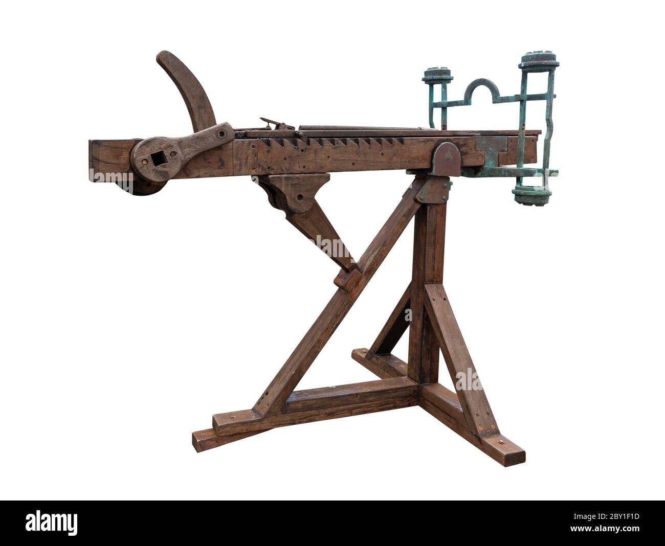 Wooden, ancient, small arms isolated on a white background Stock Photo ...