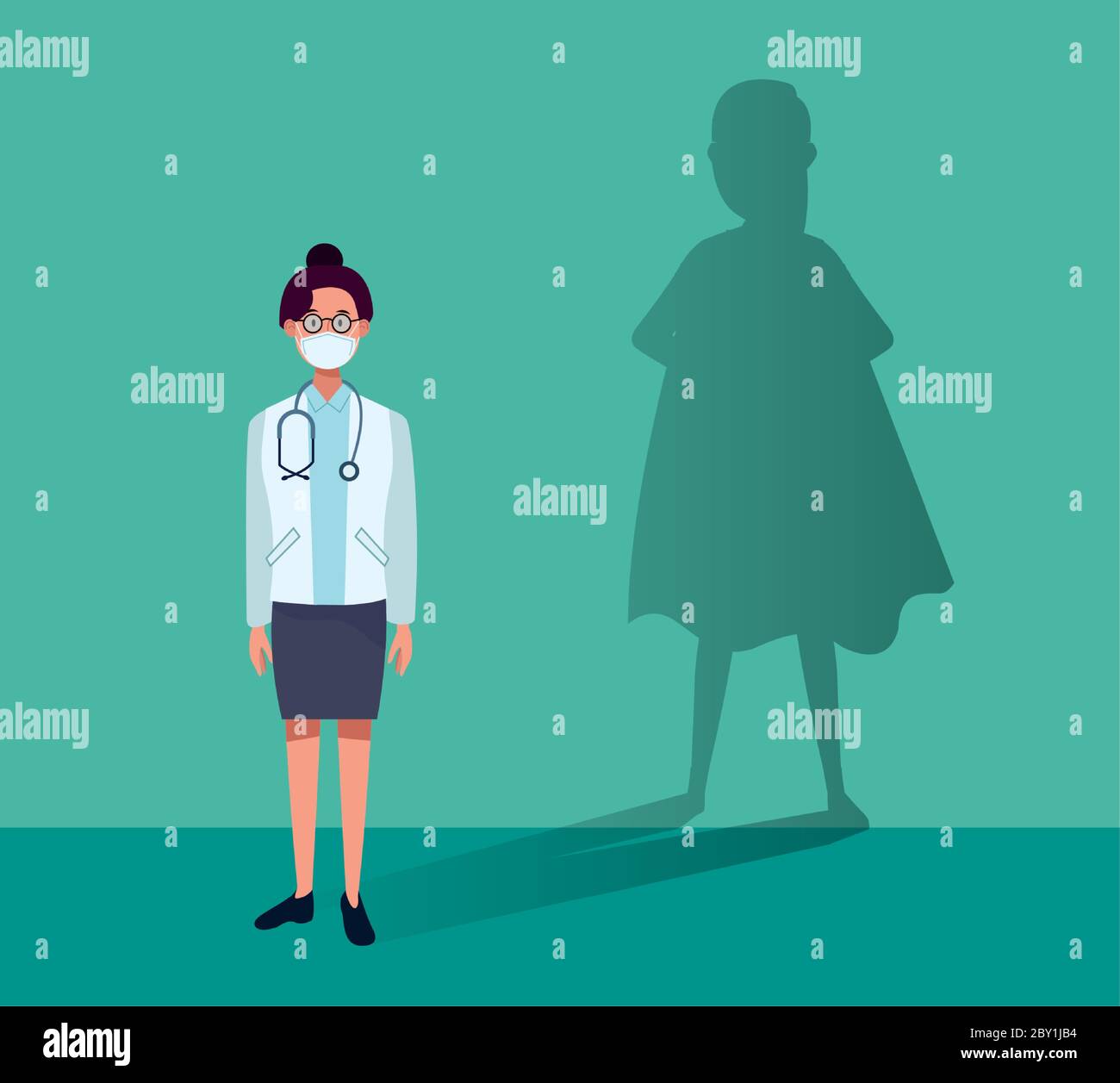 female doctor heroic with super hero shadow vector illustration design ...