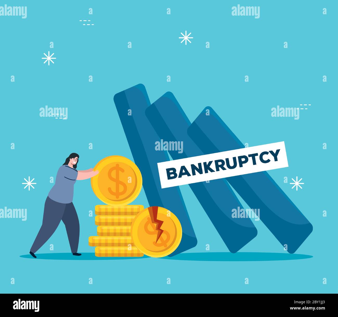 Woman with broken coins of bankruptcy vector design Stock Vector Image ...