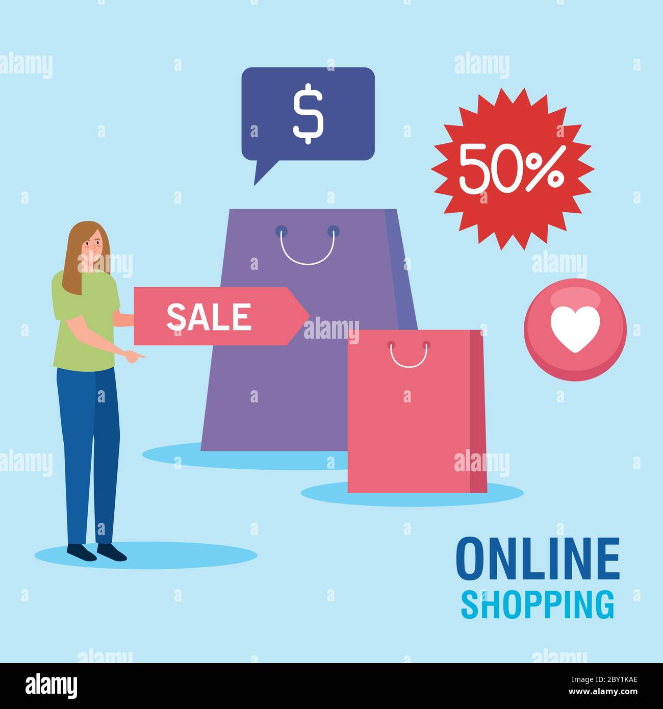 woman avatar and bags of shopping online vector design Stock Vector ...
