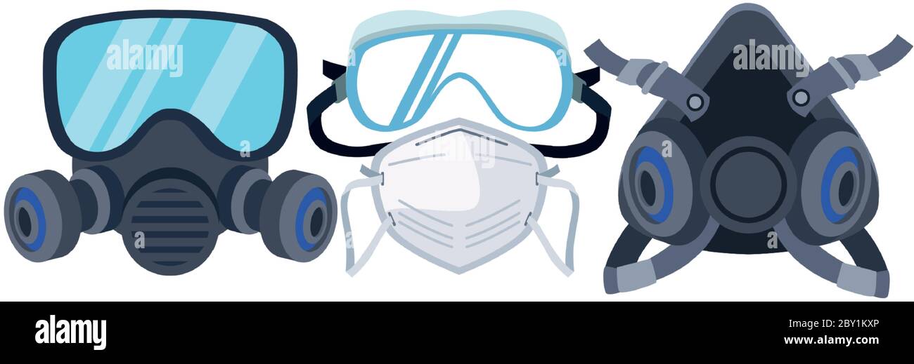 biosafety masks protection equipment icons vector illustration design ...