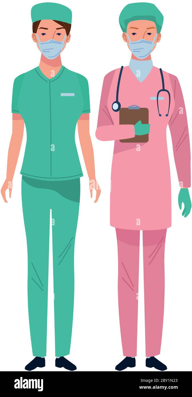 female surgeons wearing medical masks characters vector illustration ...