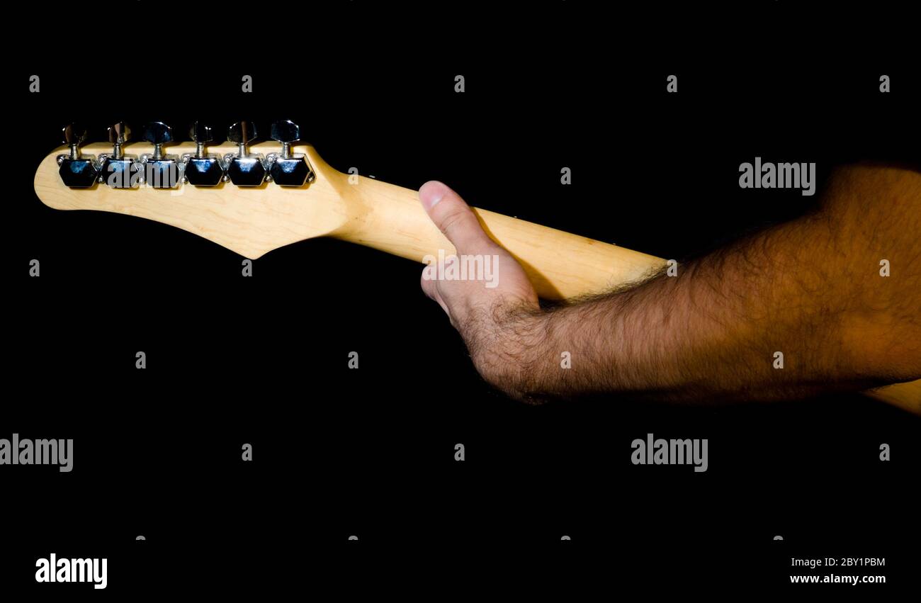 hand on guitar neck Stock Photo - Alamy