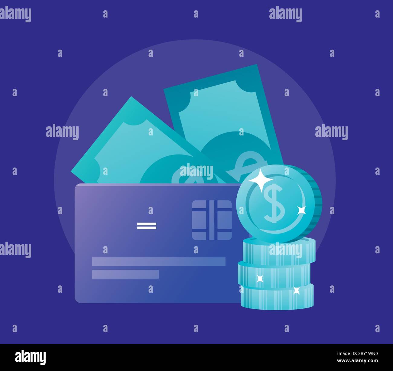Coins credit card and bills vector design Stock Vector Image & Art - Alamy