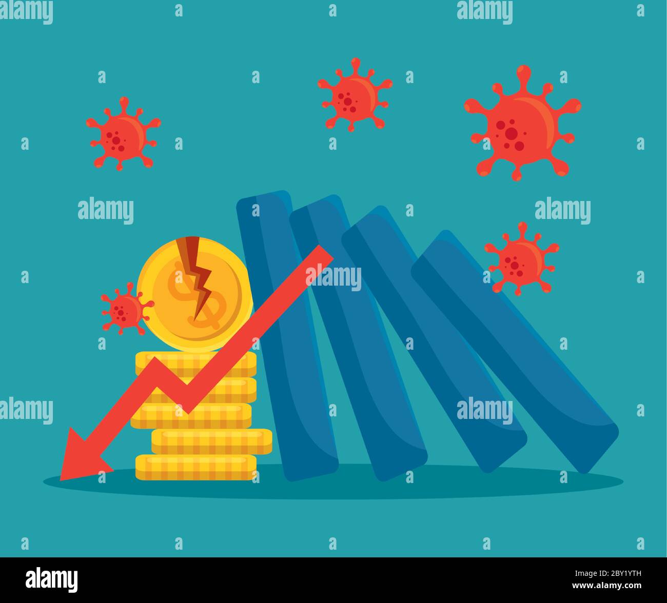broken coins and decrease arrow of bankruptcy vector design Stock Vector Image & Art - Alamy