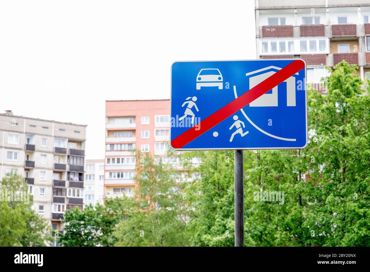 End of living area road sign in the city. Laws, regulations and ...