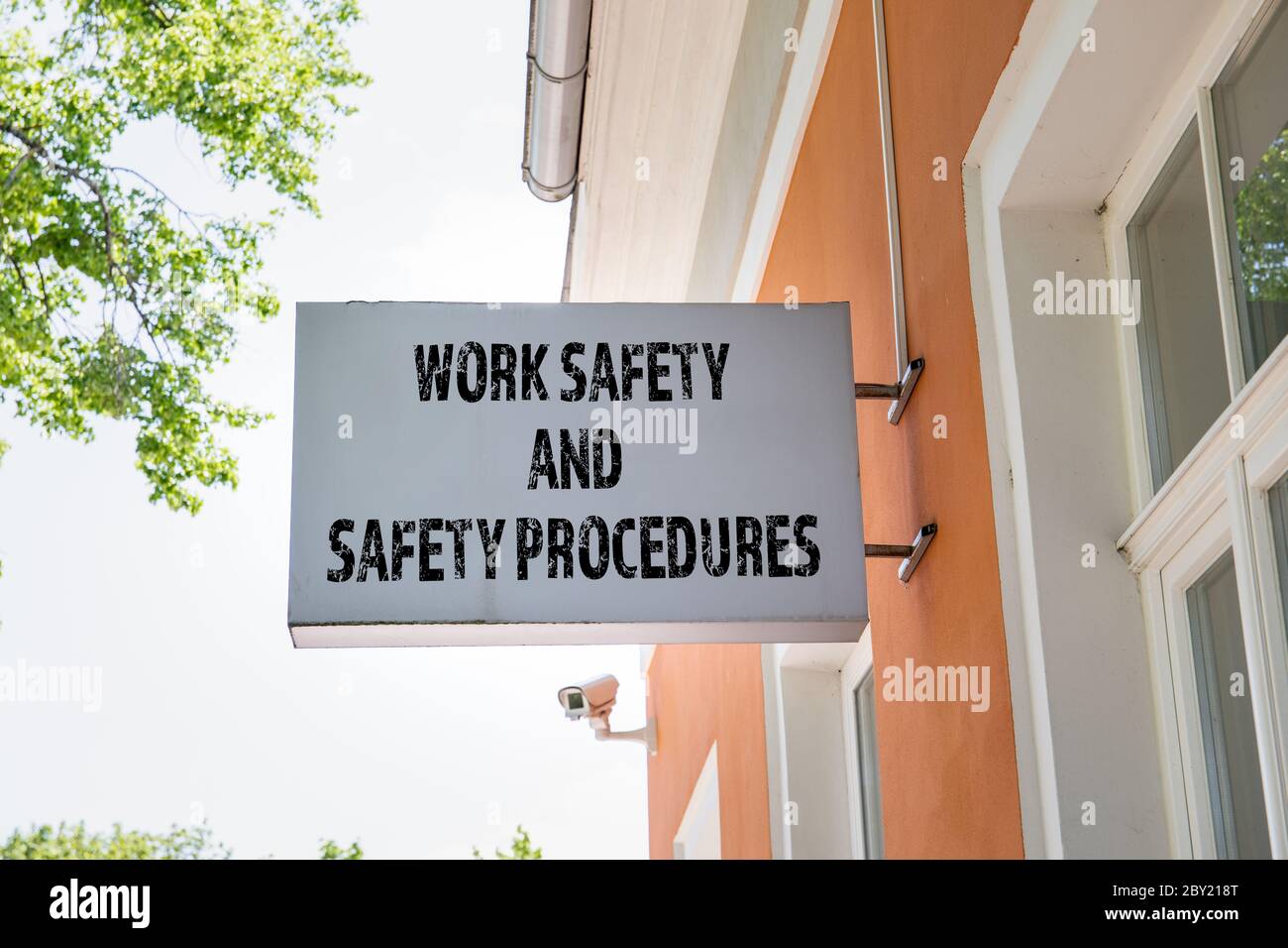 WORK SAFETY AND SAFETY PROCEDURES concept. Advertising banner and ...