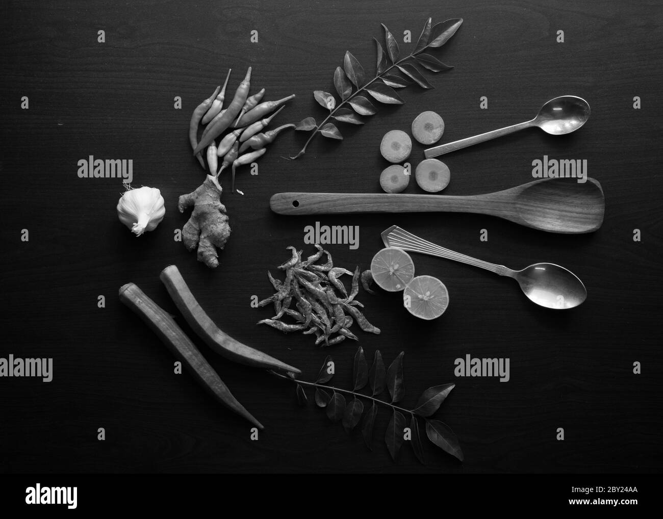 Food ingredients green leaf Black and White Stock Photos & Images - Alamy