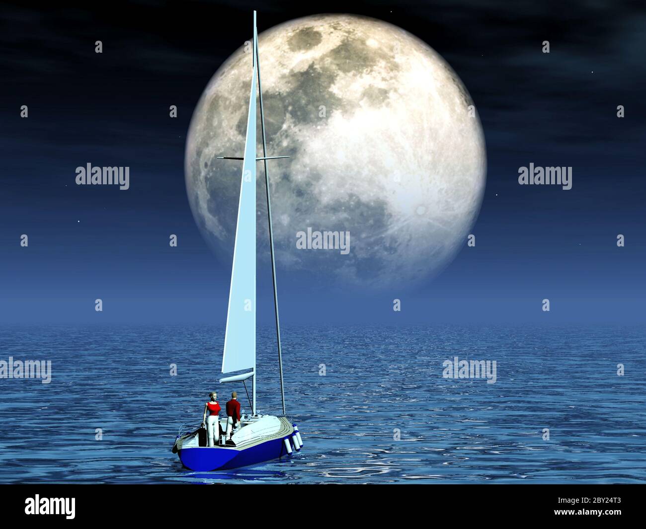 sailboat and moon Stock Photo - Alamy