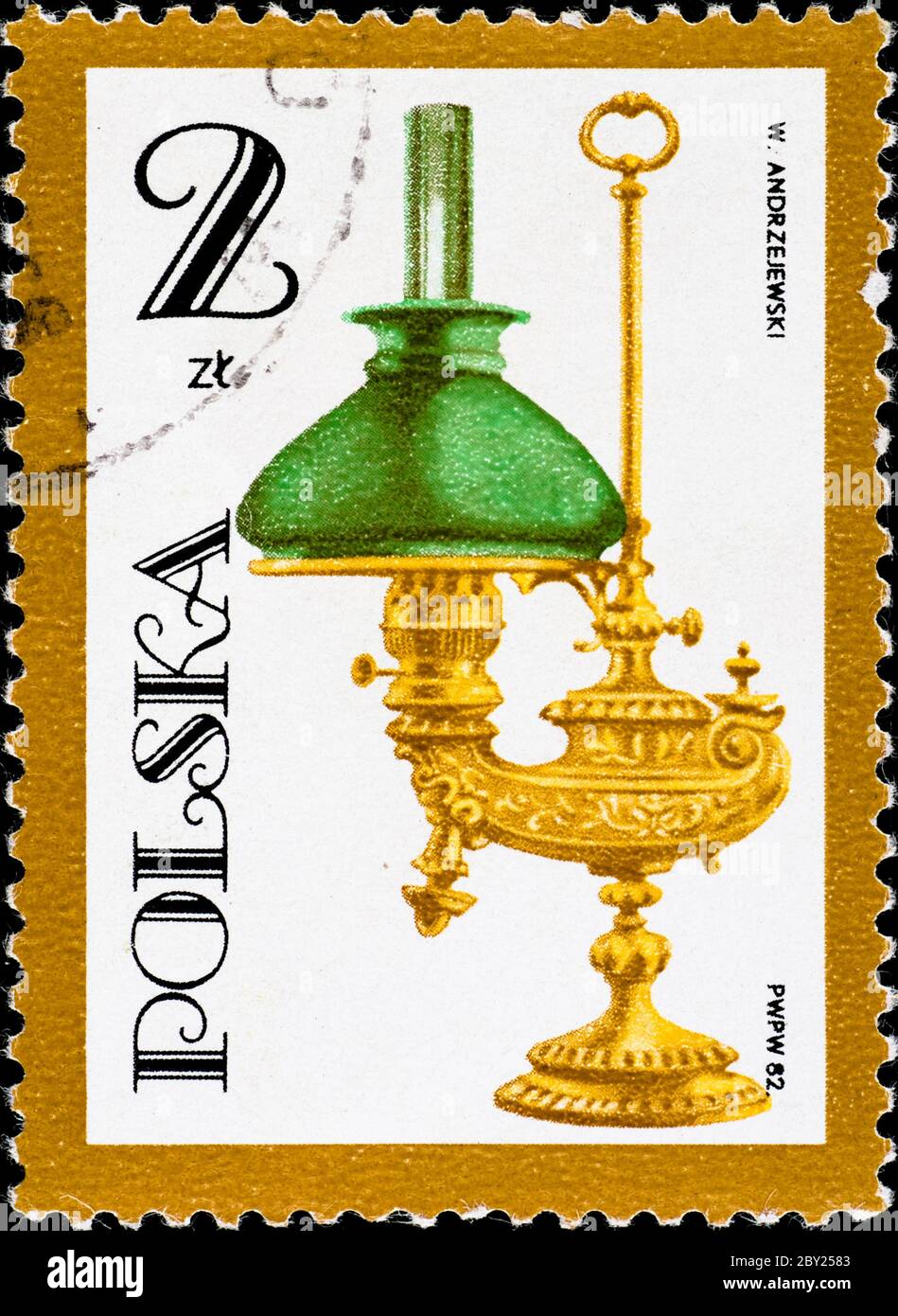 postage stamp shows vintage kerosene lamp Stock Photo - Alamy