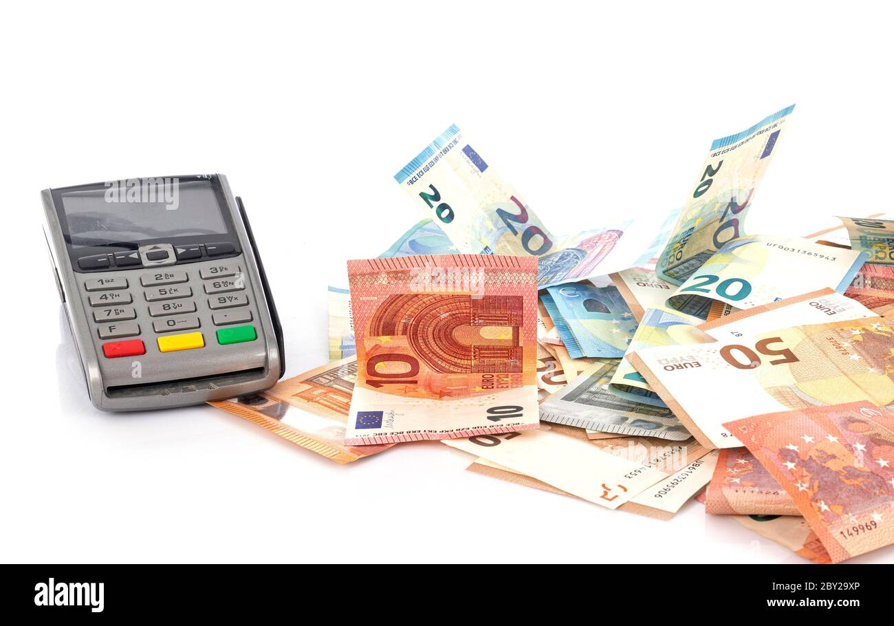 card terminal in front of white background Stock Photo - Alamy