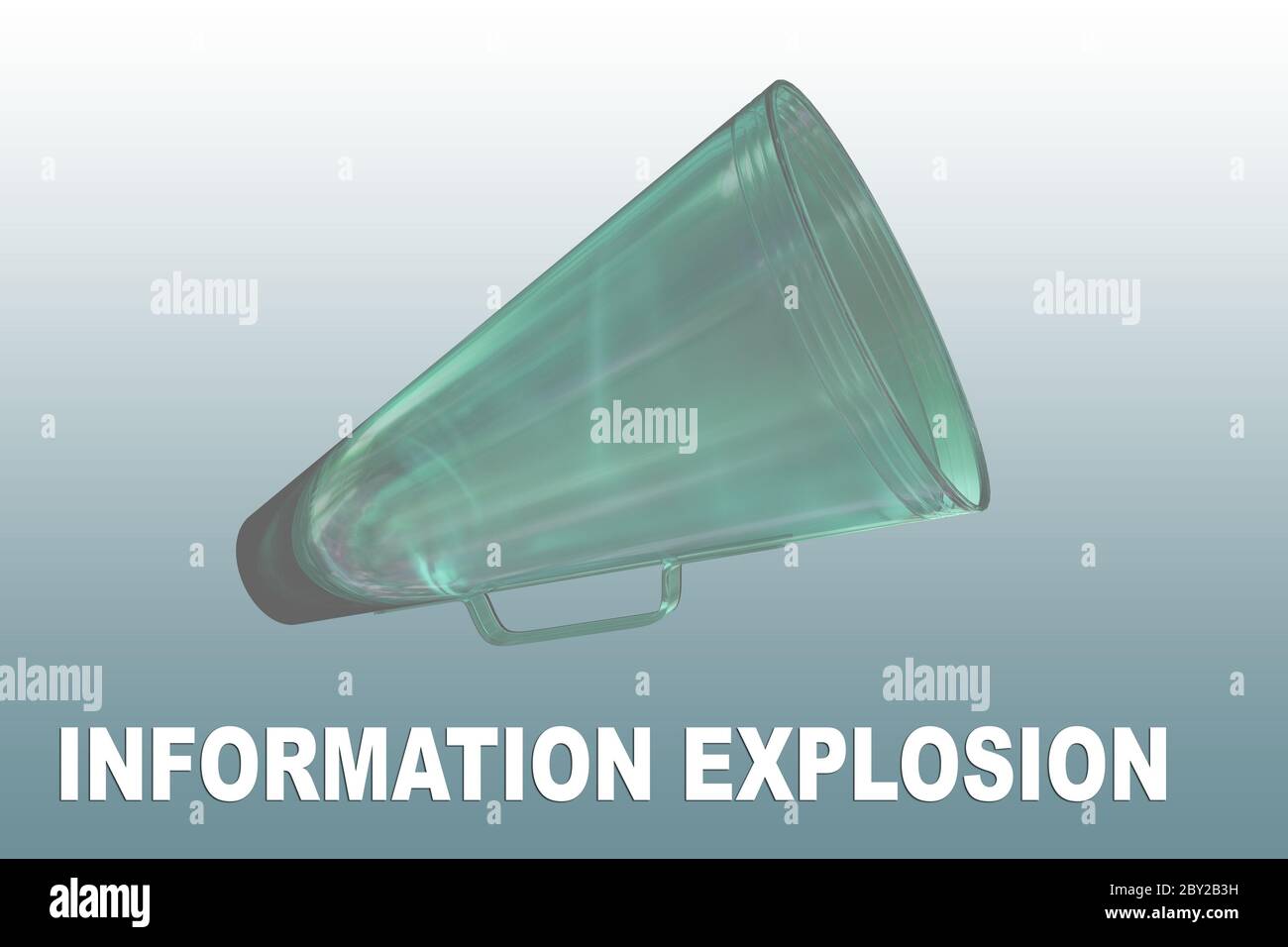 3D illustration of INFORMATION EXPLOSION title flowing from a ...