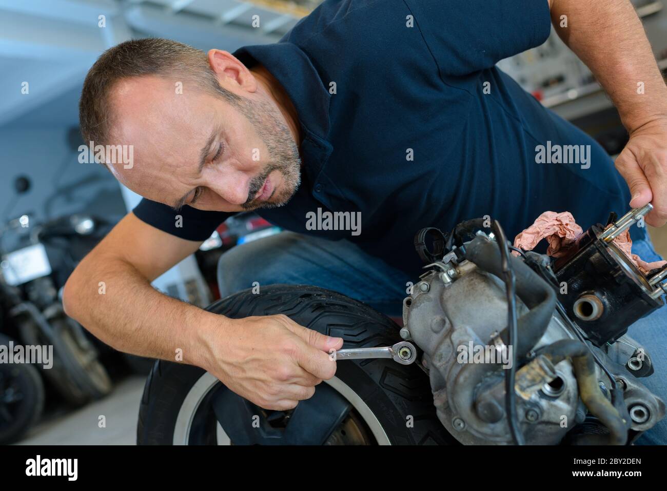man fixing engine under the hood Stock Photo - Alamy