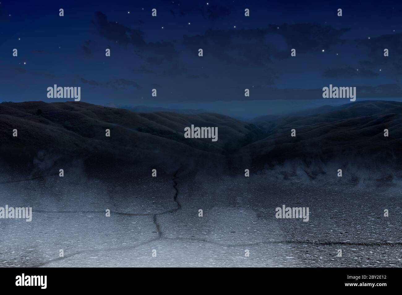 Spooky hills with the night scene background Stock Photo - Alamy