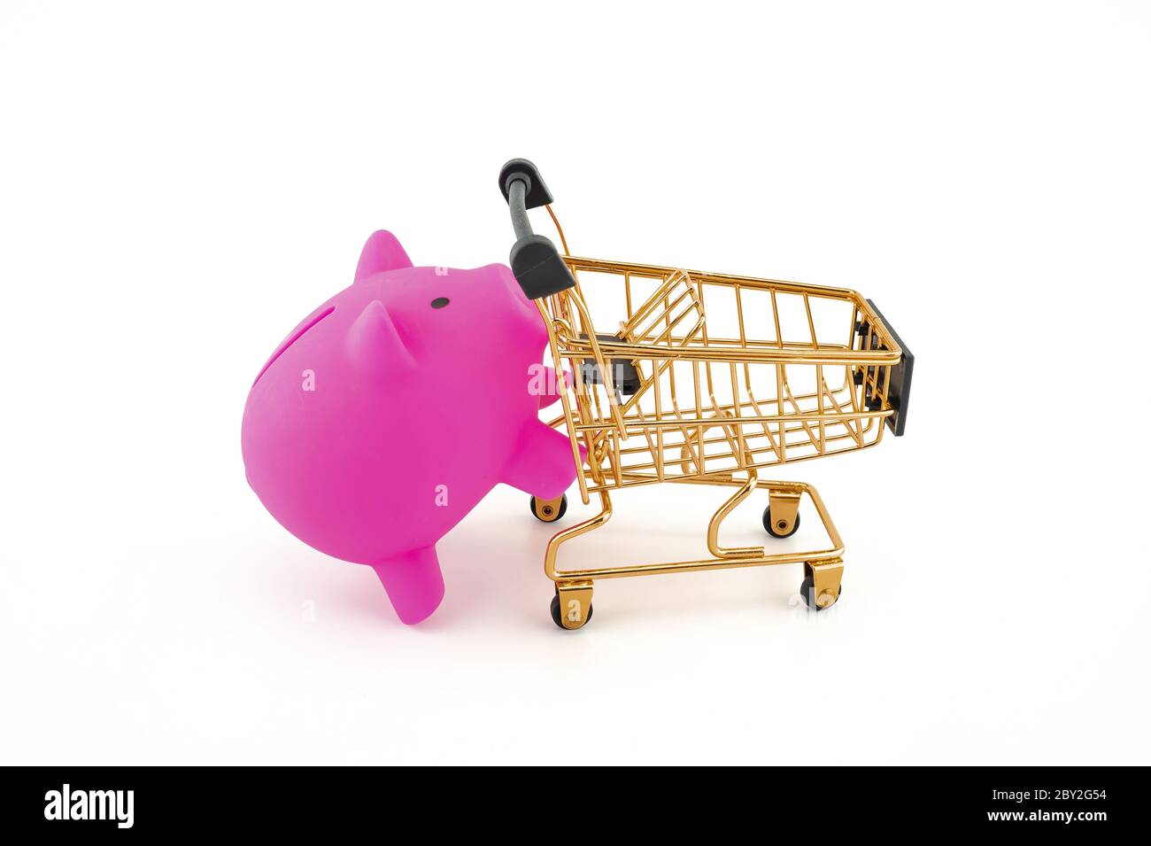 Pink pig saver and shopping cart isolated on a white background Stock ...