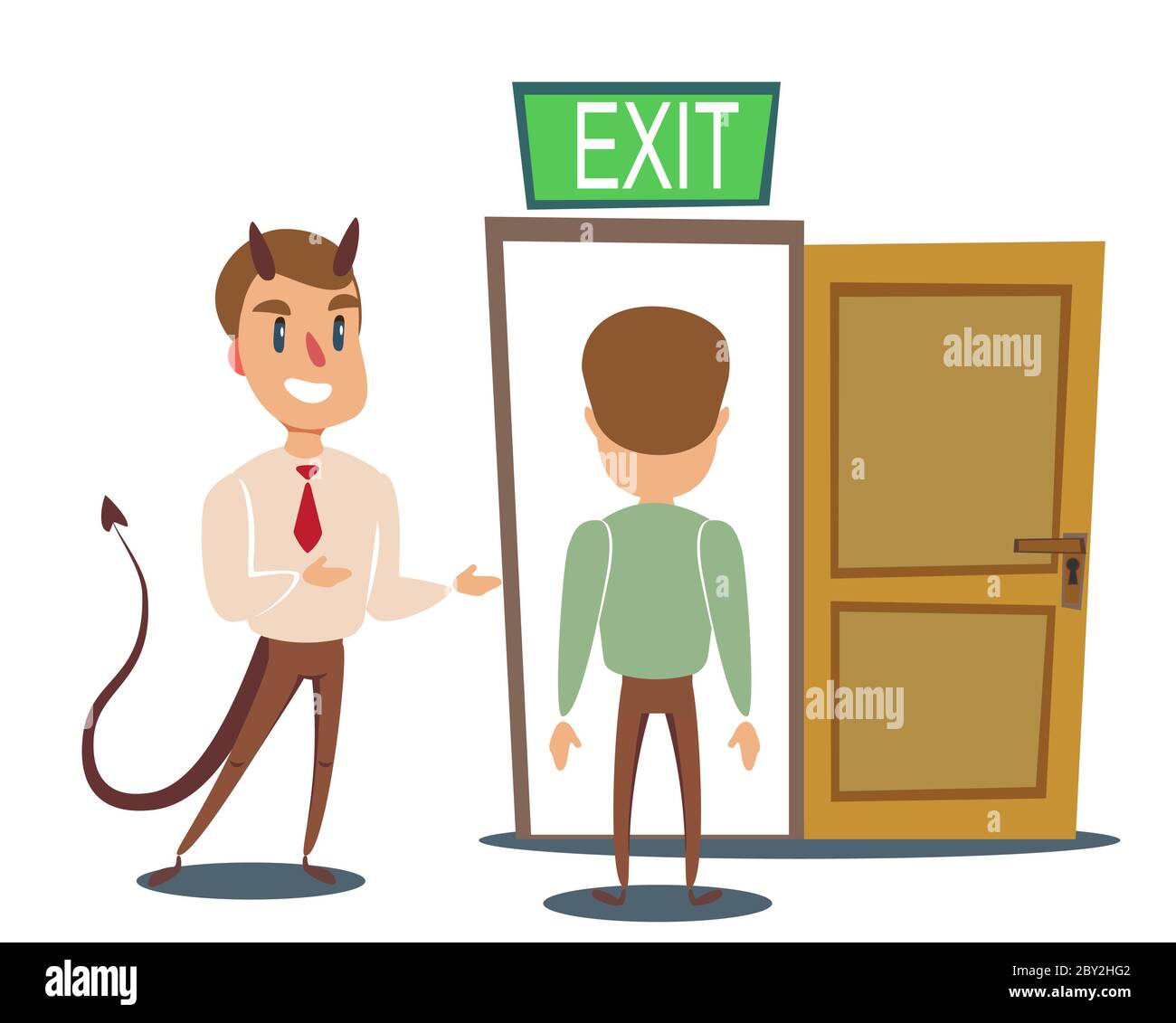Evil devil businessman invite men to opened door Stock Vector Image ...