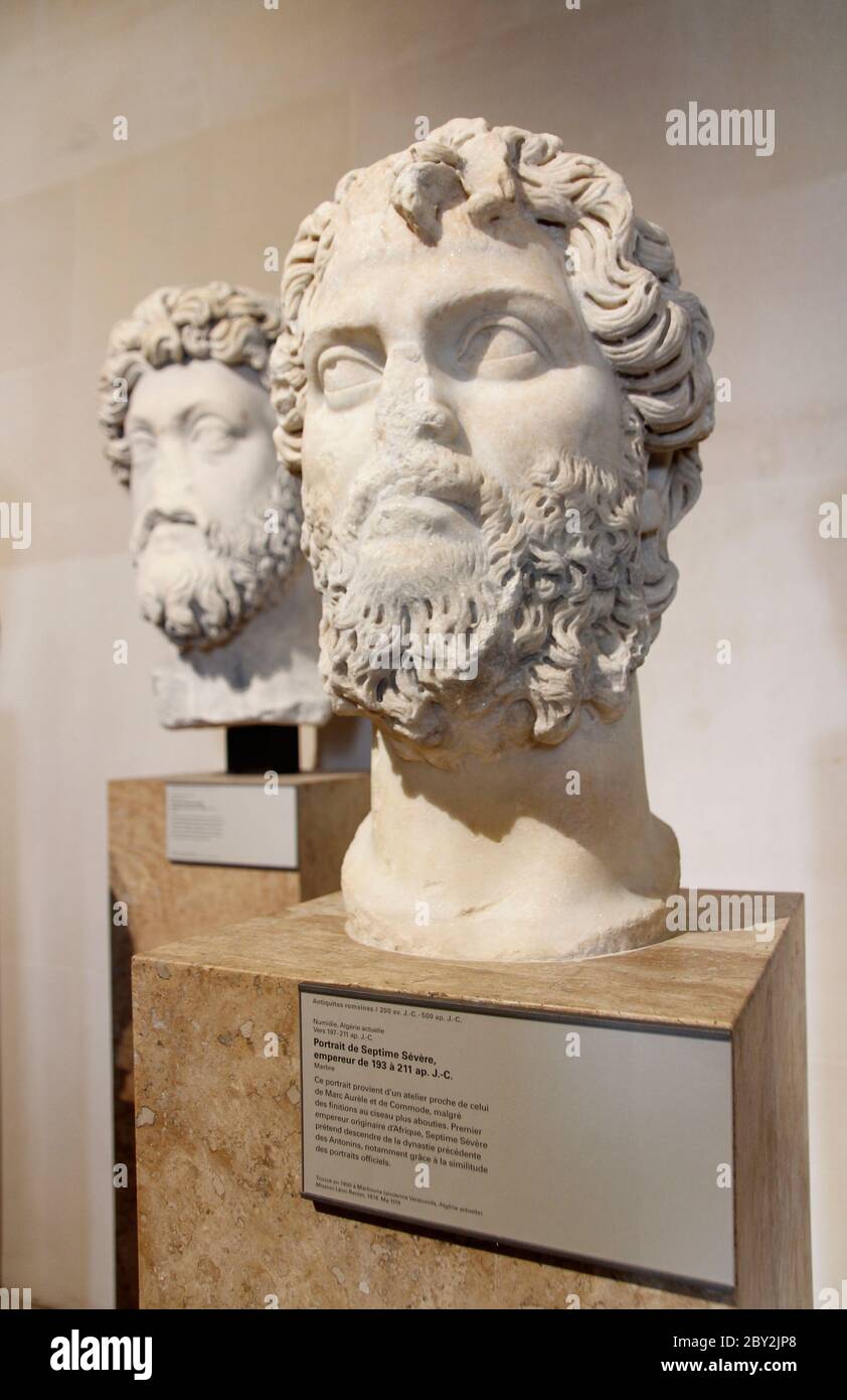 Paris, France - May 18, 2019: Head of the Emperor Septimius Severus in ...
