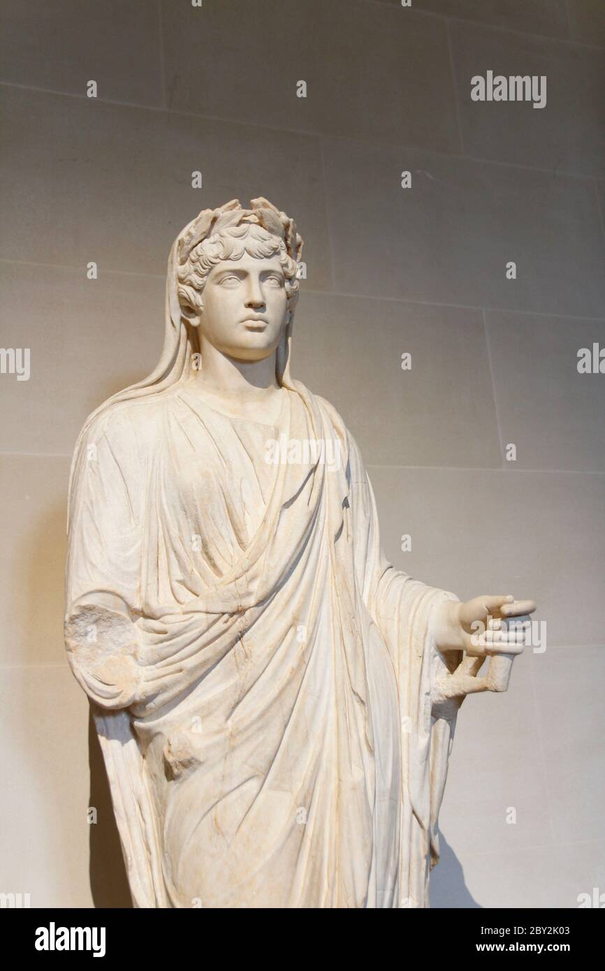 Paris, France - May 18, 2019: Statue of Antinous as a Priest of the ...