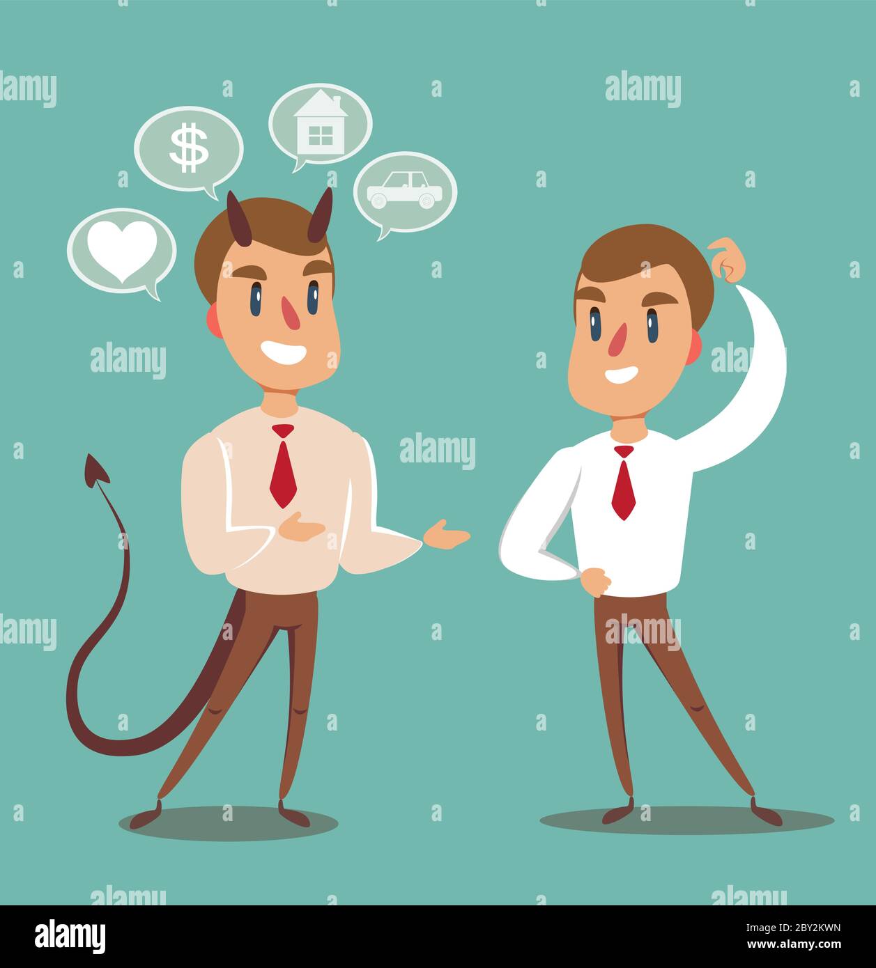 Business concept illustration of a businessman making a deal with devil ...