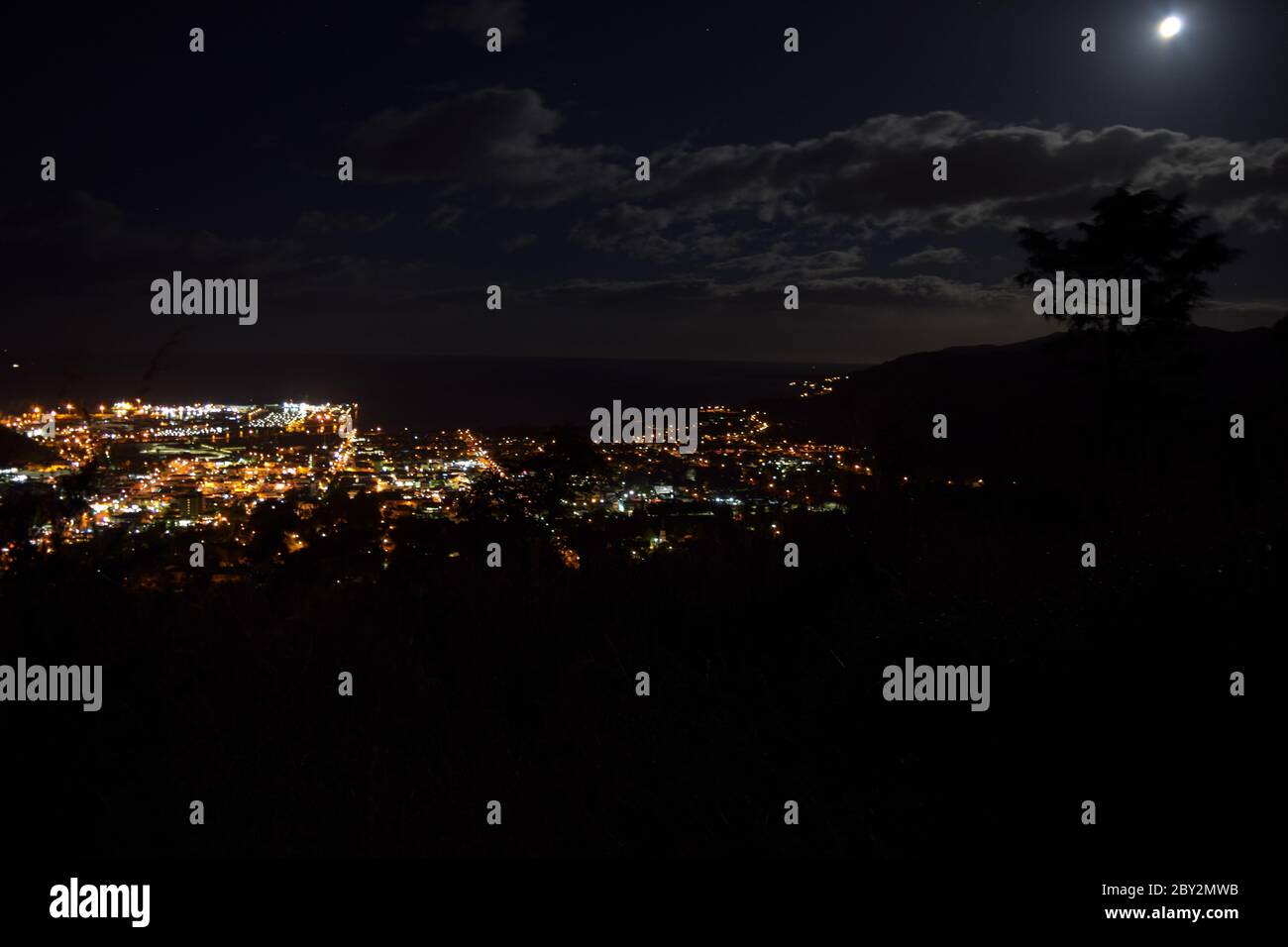 PANORAMIC NIGHT SCENE FROM CLIFF, URBANSCAPE, WANAKA, NEW ZEALAND Stock ...