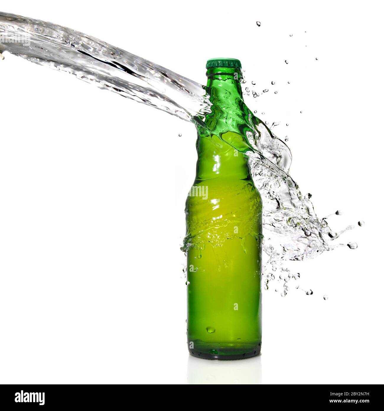 Green beer bottle with water splash isolated on white Stock Photo - Alamy