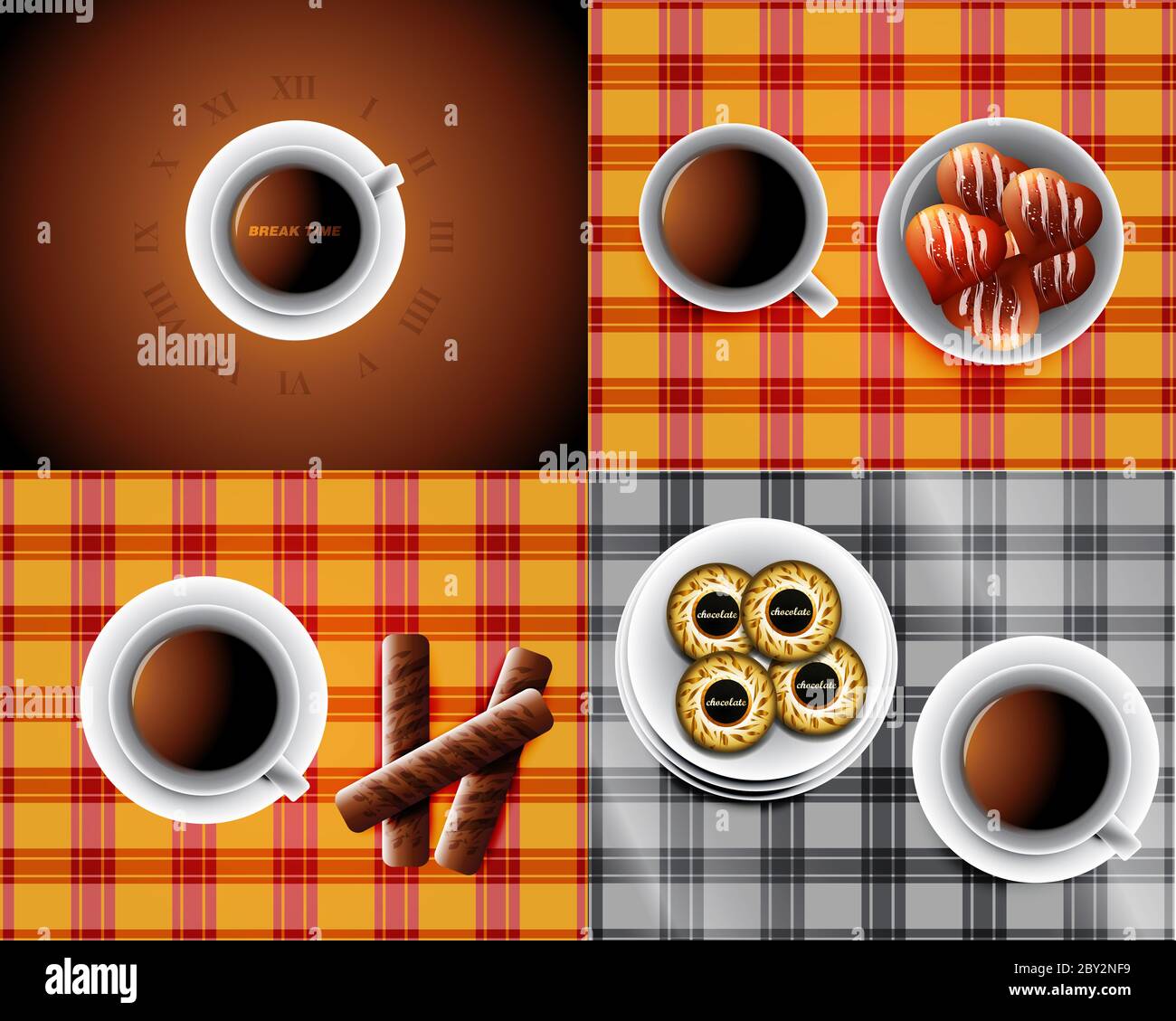 set of backgrounds including Cup of tea and cookies and chocolate bars ...