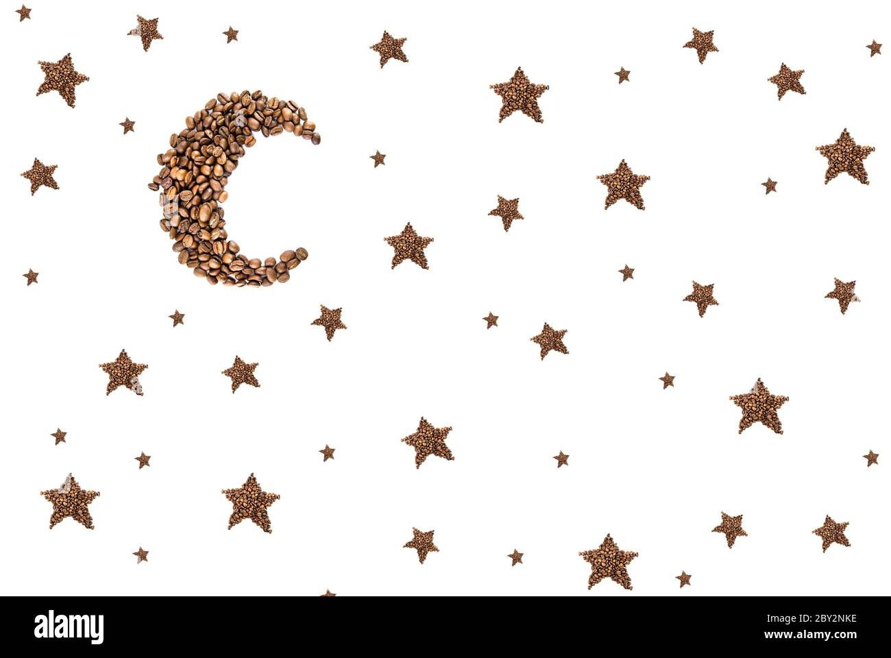 Moon and stars from coffee beans isolated on white Stock Photo - Alamy