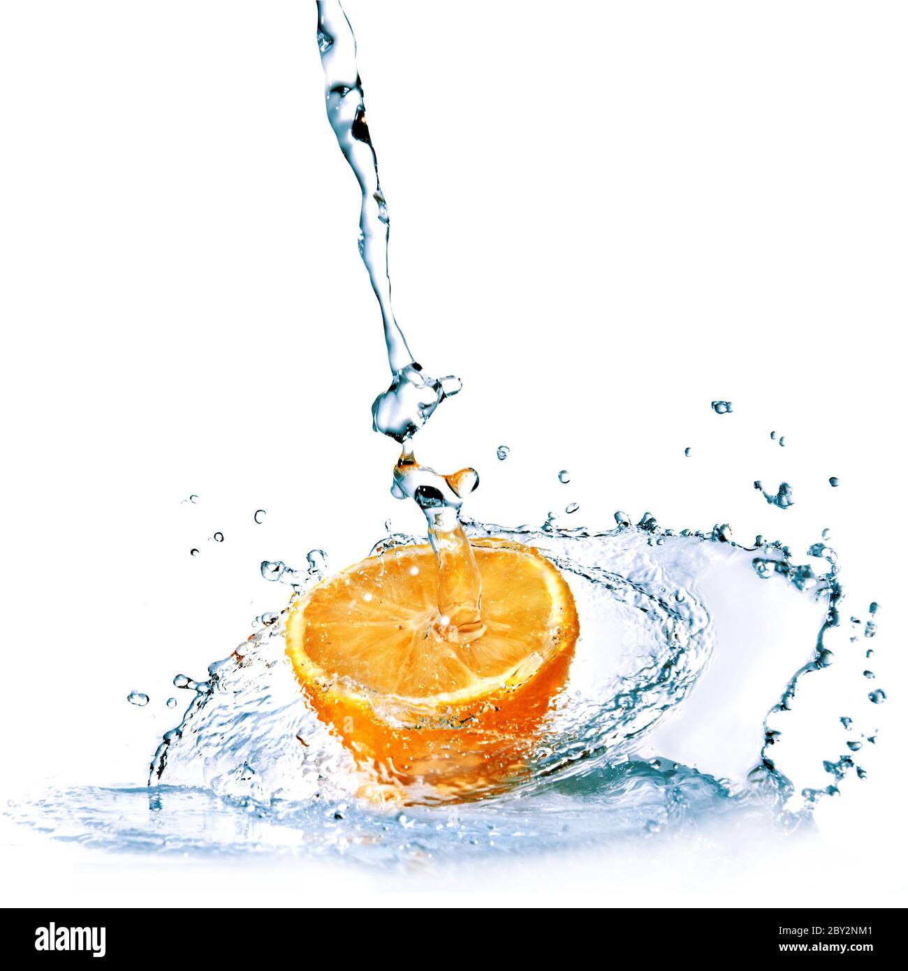 fresh water drops on orange isolated on white Stock Photo - Alamy