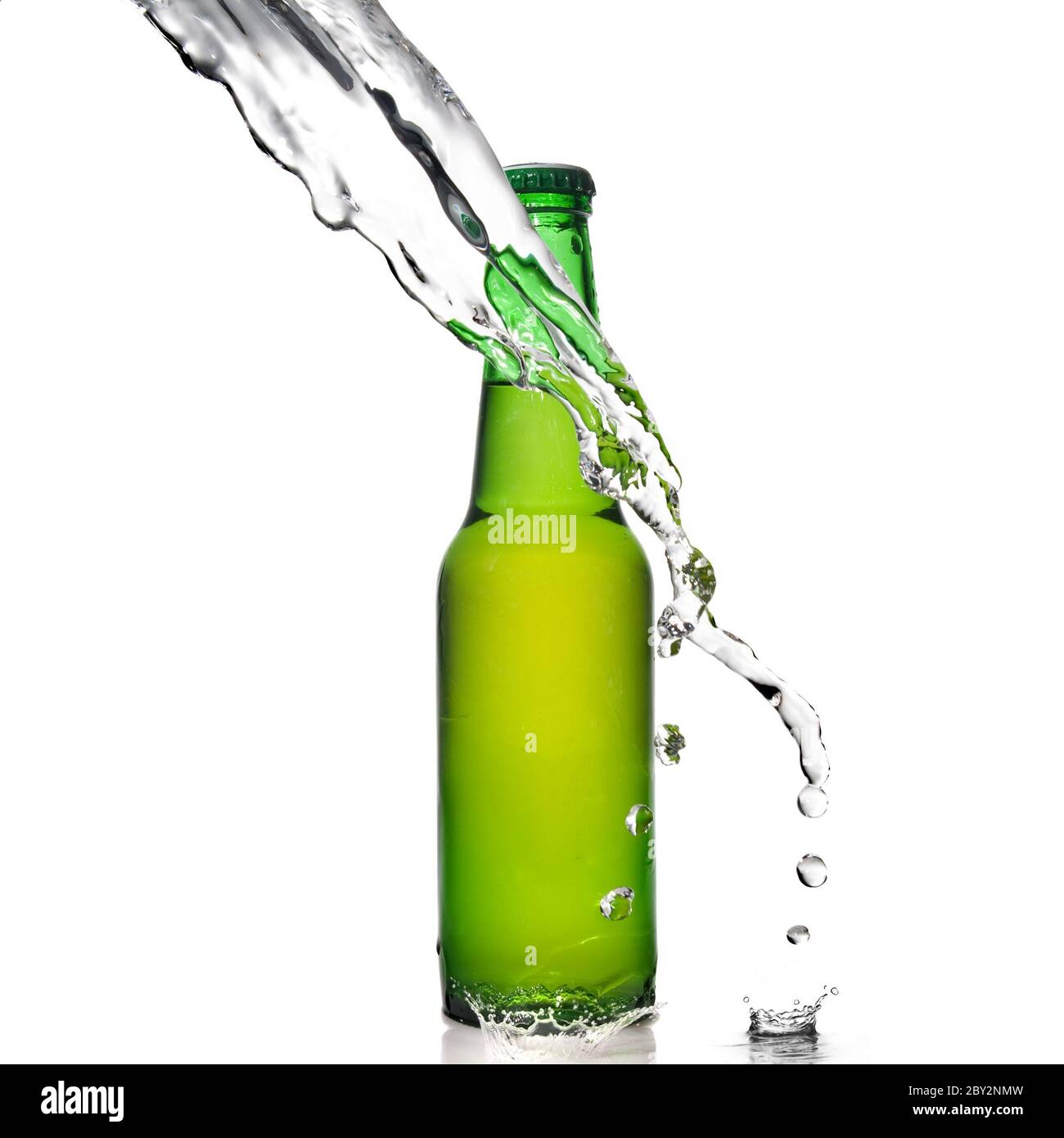 Green beer bottle with water splash isolated on white Stock Photo - Alamy