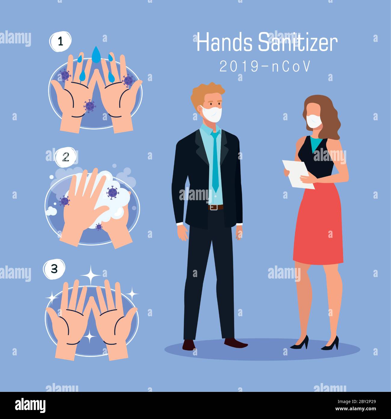 Businesswoman man and hands washing steps vector design Stock Vector ...