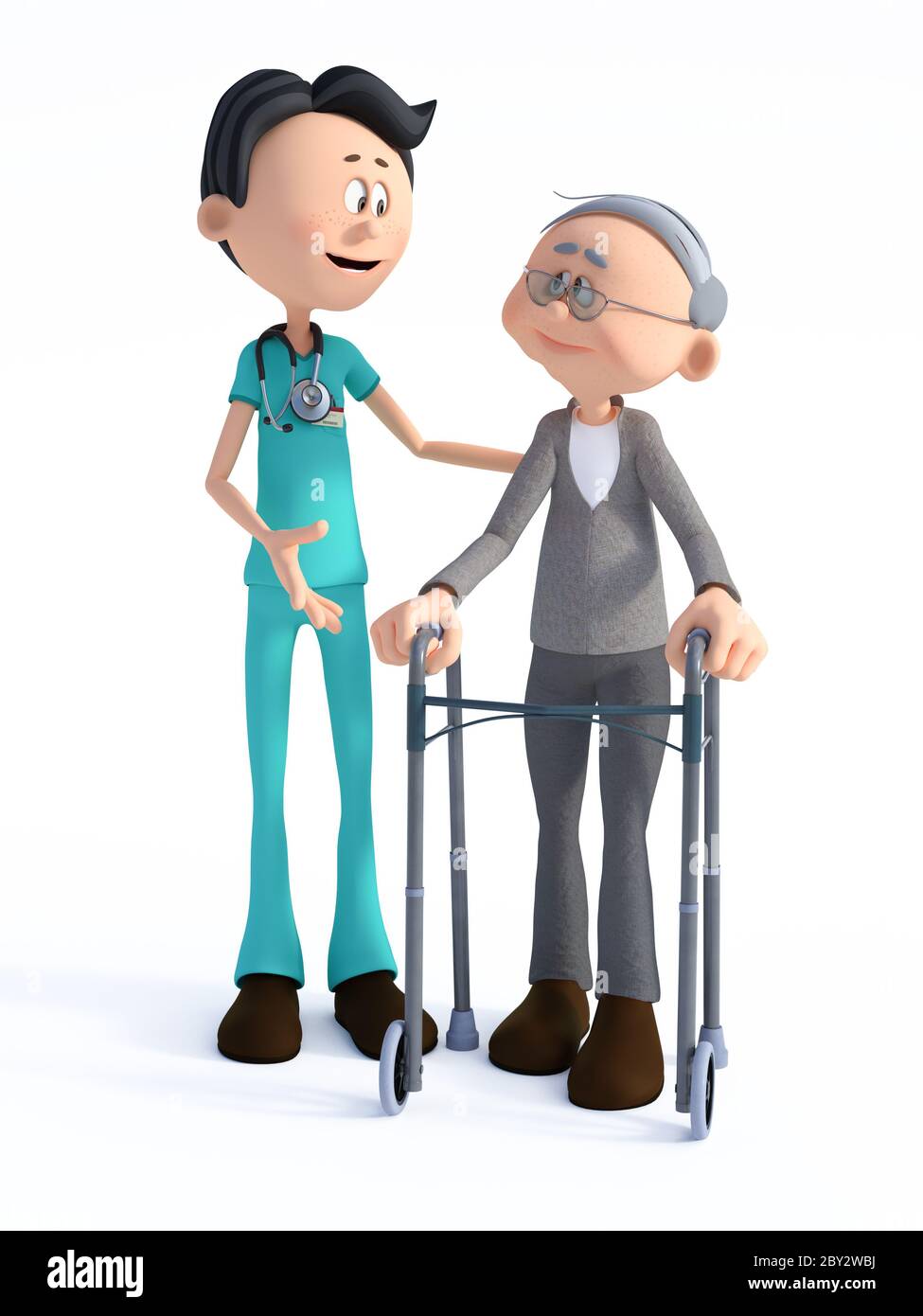 3D rendering of a young smiling friendly cartoon doctor wearing a ...