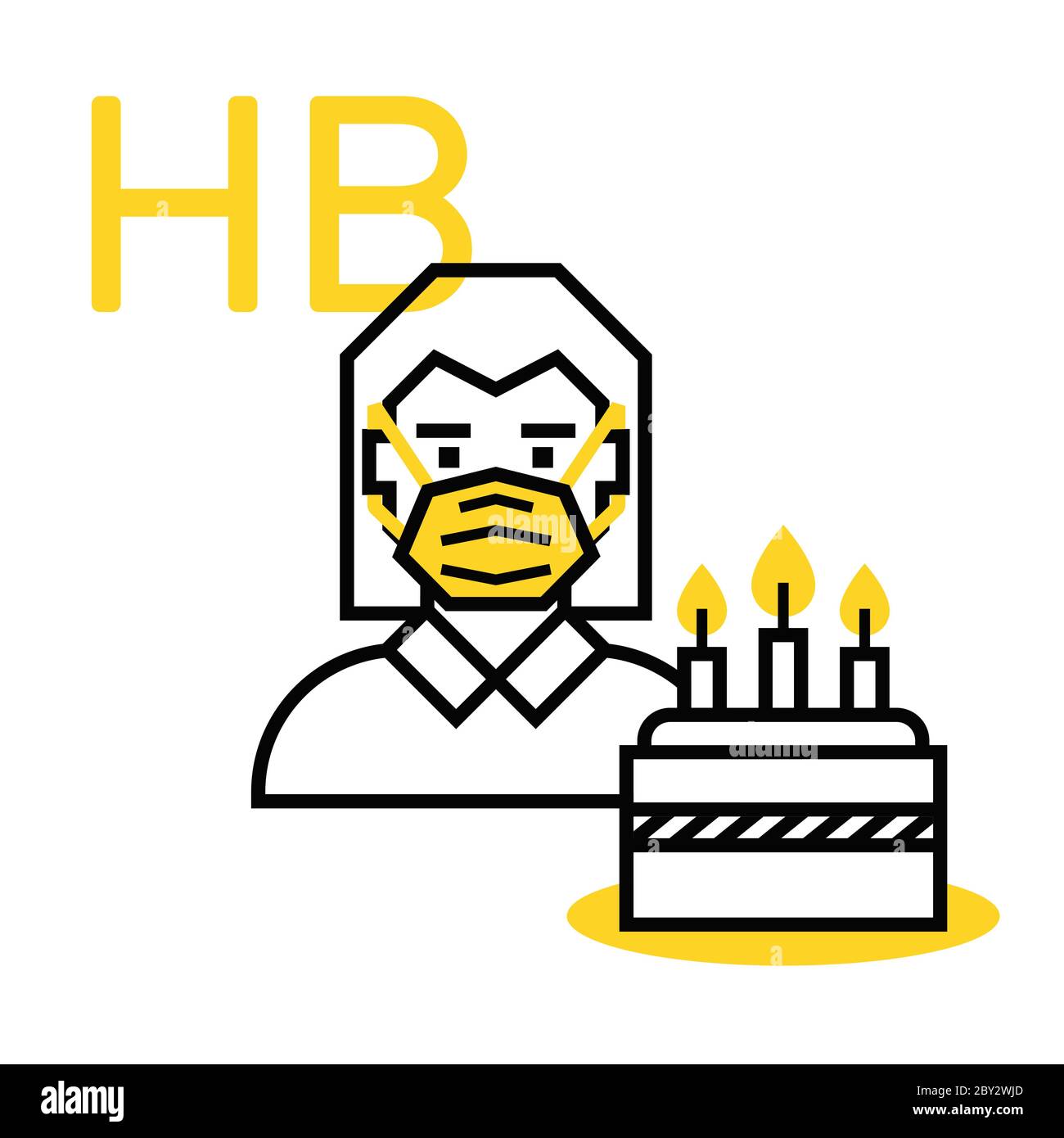 Birthday concept during social isolation and coronavirus. Woman in mask ...