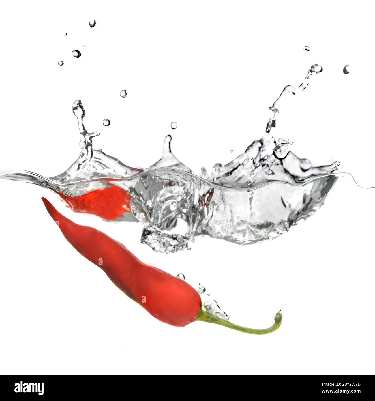 red pepper dropped into water with splash isolated on white Stock Photo ...