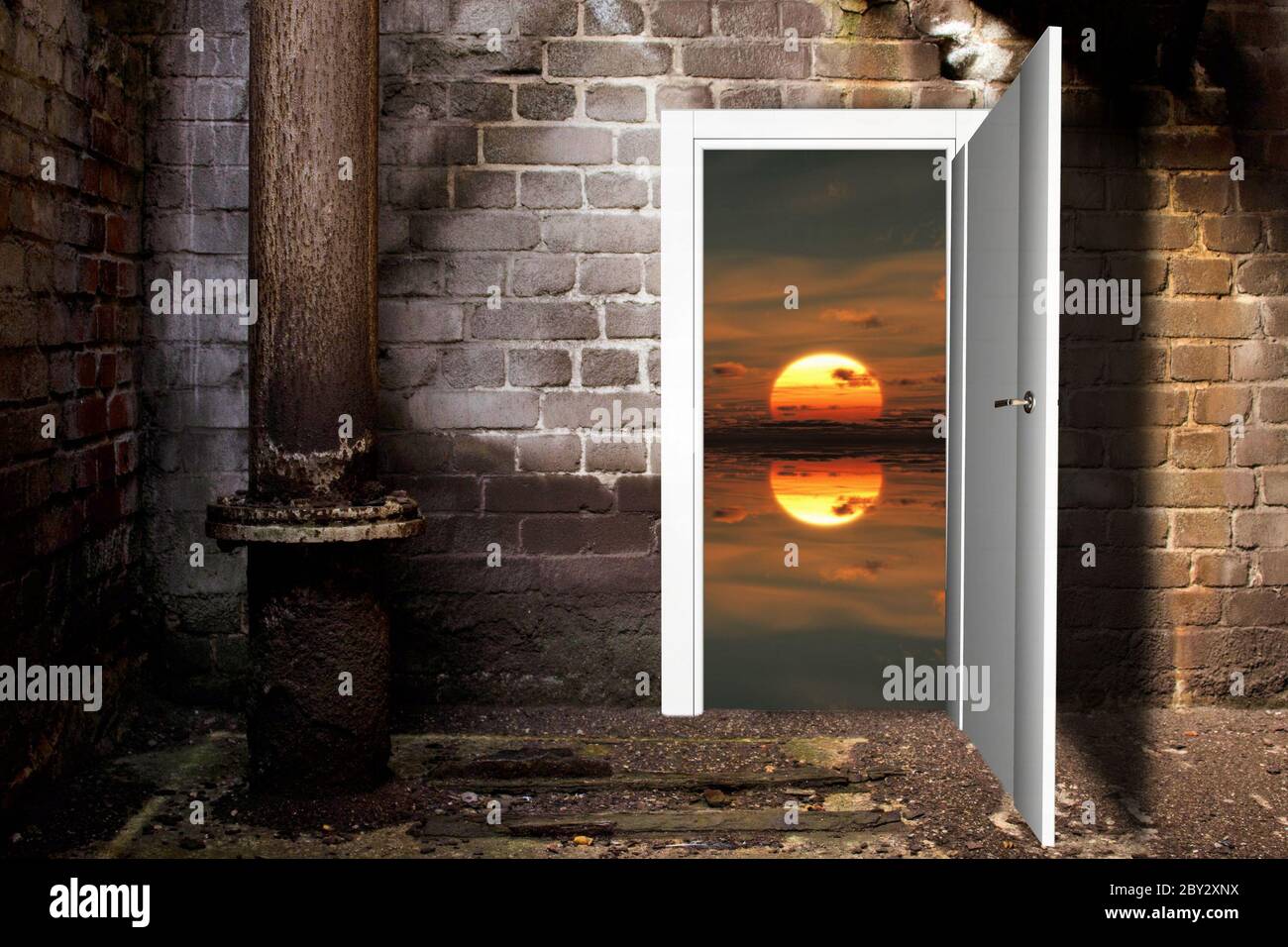 the sun door in the brick wall Stock Photo - Alamy