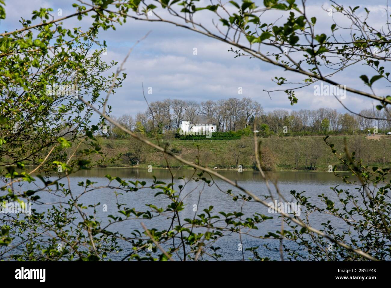 Lake (Immerather maar) in the Volcanic Eifel or Vulkan Eifel mountains ...