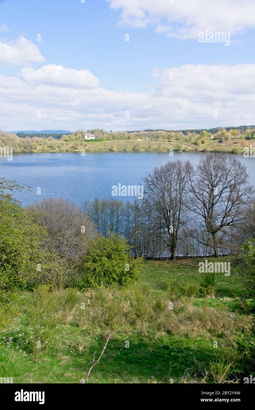 Lake (Immerather maar) in the Volcanic Eifel or Vulkan Eifel mountains ...