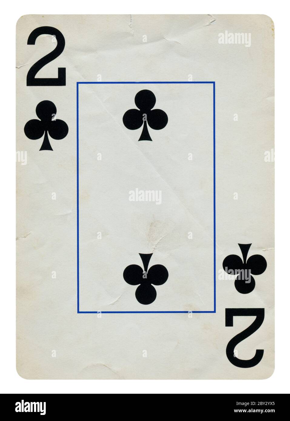 Two of Clubs Vintage playing card - isolated on white (clipping path ...