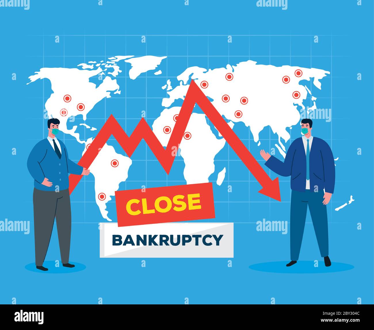 businessmen with masks and map of bankruptcy vector design Stock Vector ...