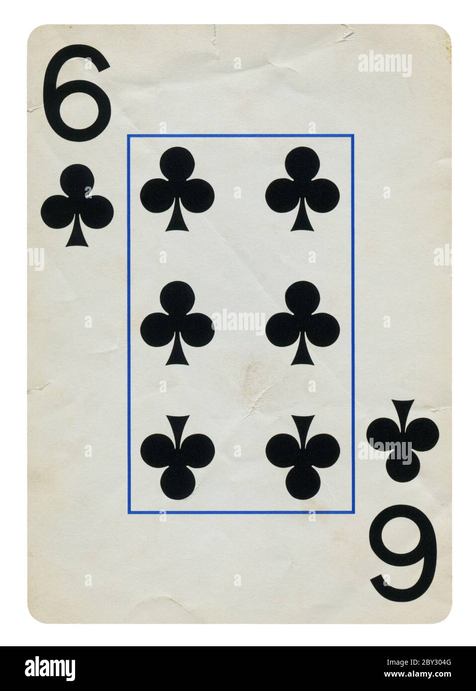 Six of Clubs Vintage playing card - isolated on white (clipping path ...