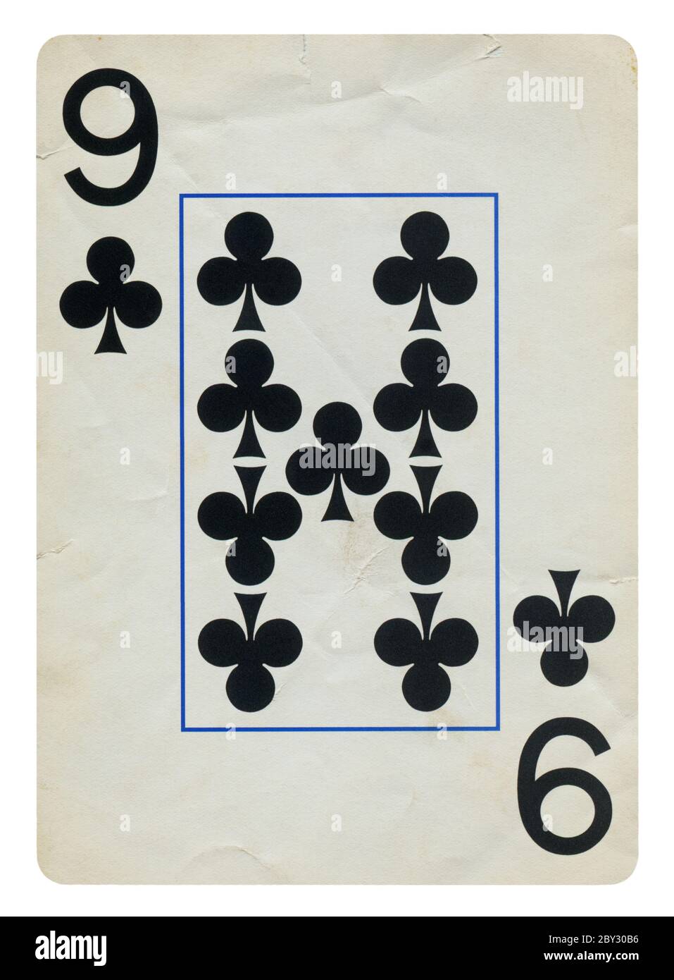 Nine of Clubs Vintage playing card - isolated on white (clipping path ...