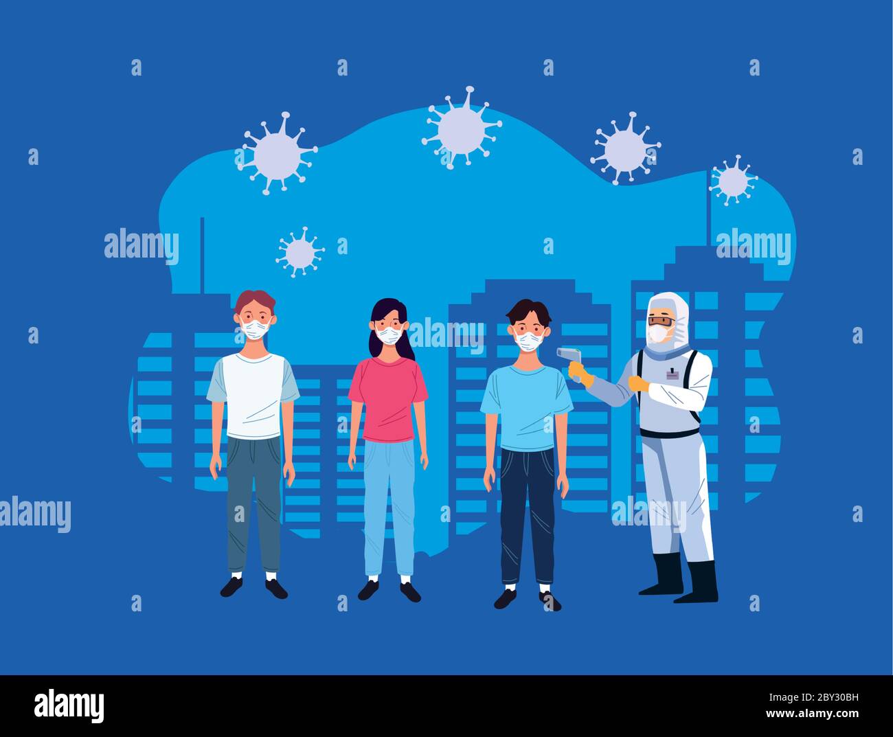 biosafety worker with laser thermometer point control vector ...