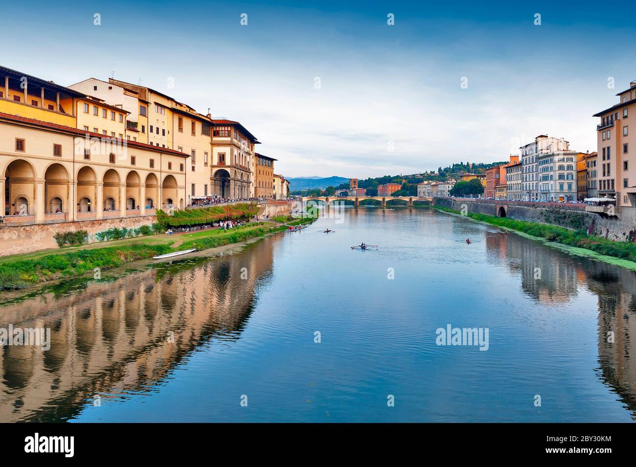 Scenic view of the Arno river, the main waterway of Tuscany region ...