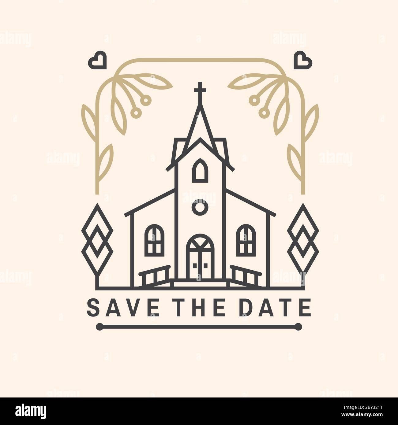 Wedding invitation card template. Vector illustration. Thin line ...
