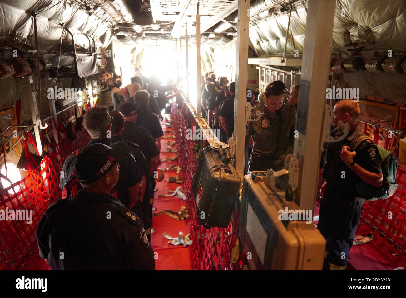 The interior of a Royal Australian Air Force Lockheed C-130 Hercules in ...