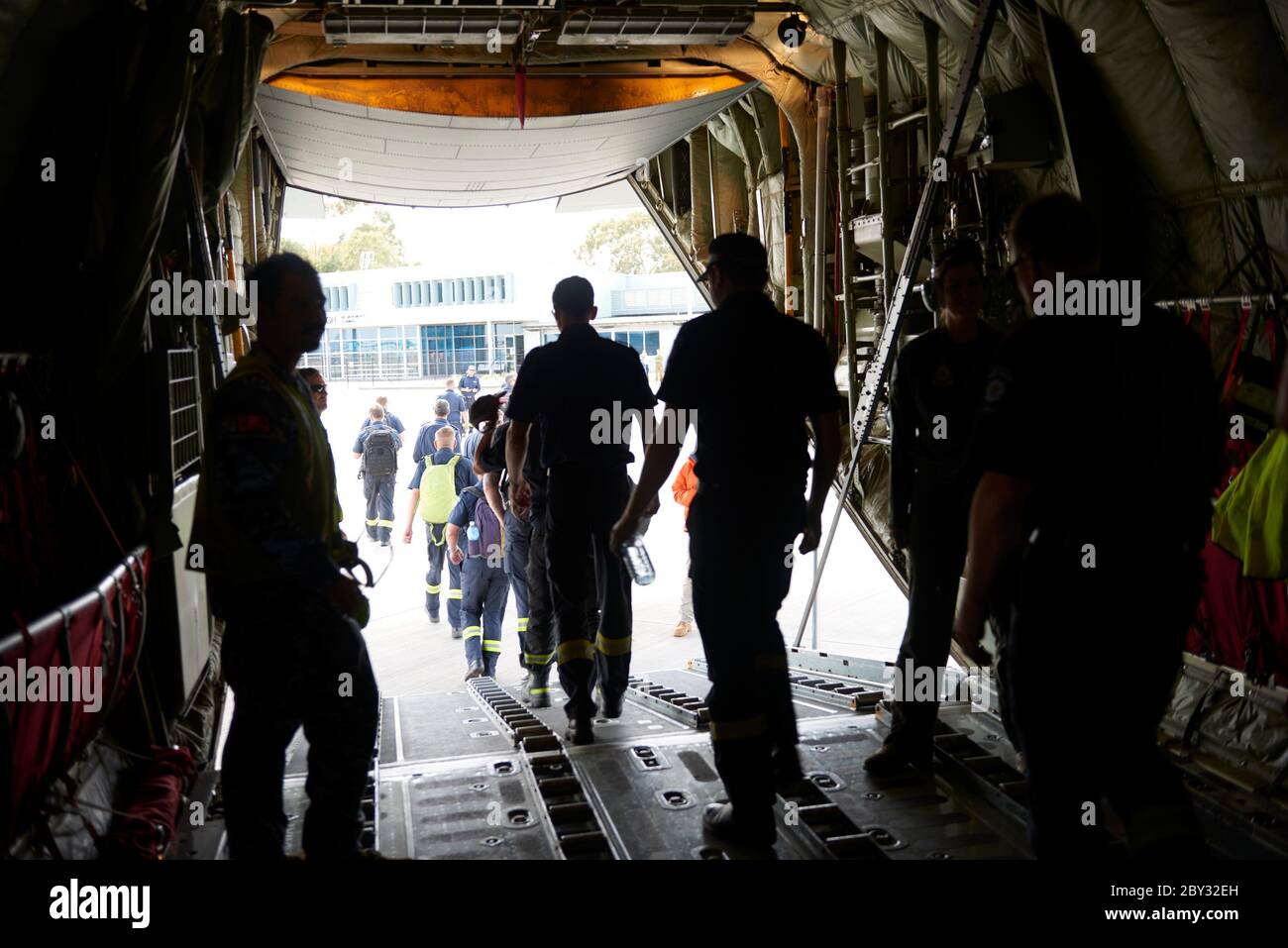 The interior of a Royal Australian Air Force Lockheed C-130 Hercules in ...