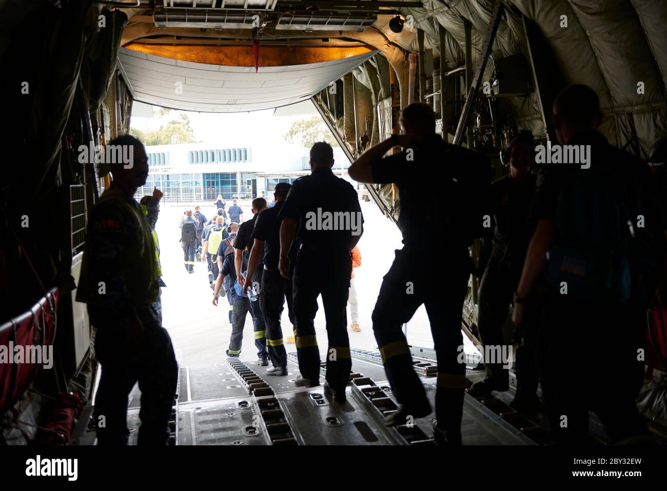 The interior of a Royal Australian Air Force Lockheed C-130 Hercules in ...