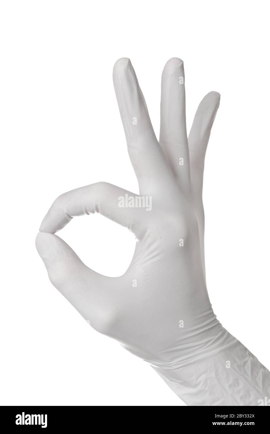 Hand gesture in glove Stock Photo - Alamy